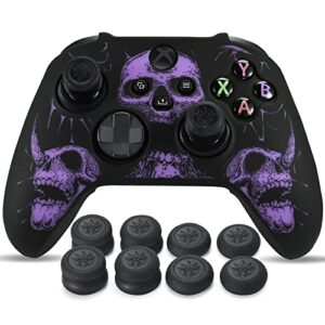 yorha laser carving silicone skin for xbox series x/s controller x 1(skulls purple) with exclusive thumb grips x 8