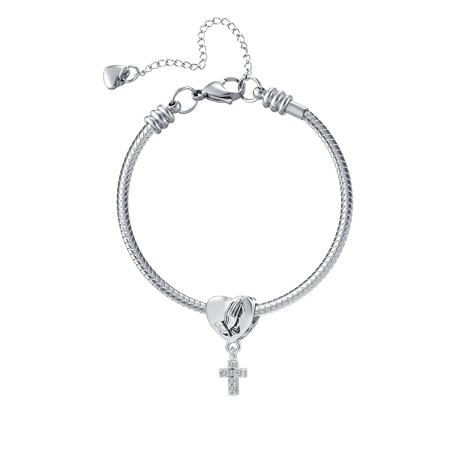 YQSLIN Faith Cross Heart Charm Bible Christian Religious Power of Prayer Charm Bead for European Charm Bracelet, YQ-DMY030