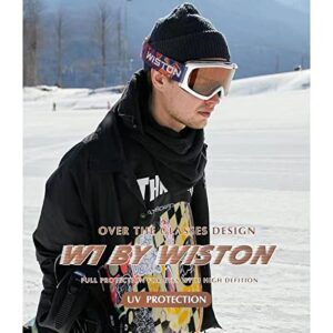 WISTON Ski Goggles - OTG Snow/Snowboard Goggles for Men, Women & Youth - 100% UV Protection (White Frame/Rose Lens)