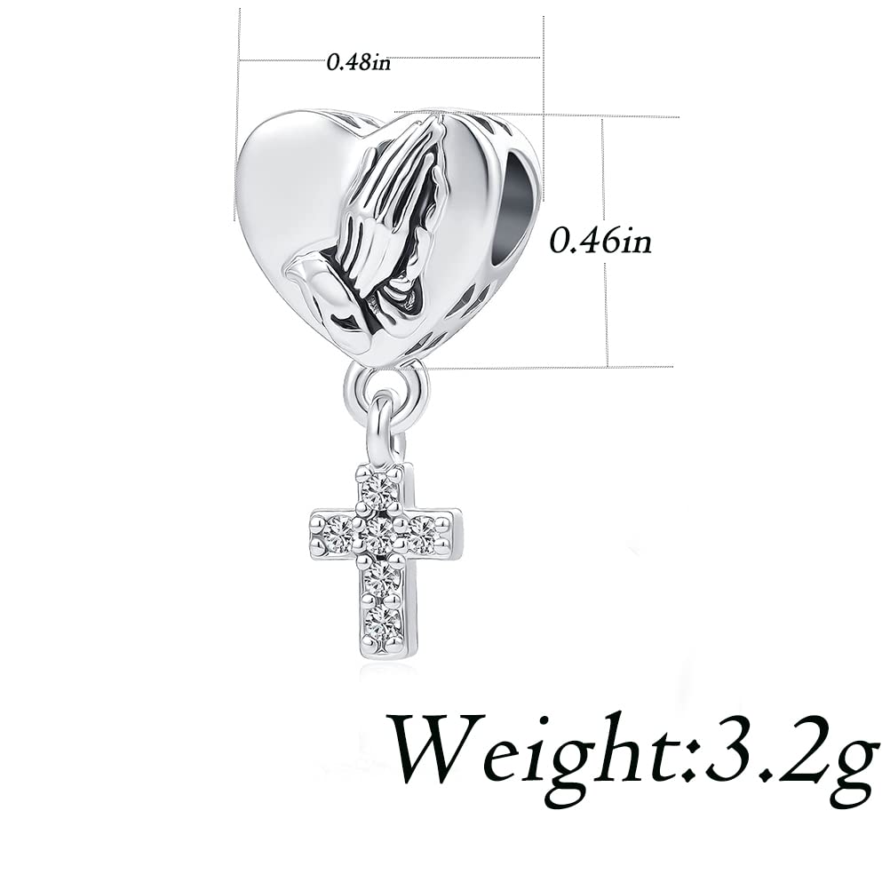 YQSLIN Faith Cross Heart Charm Bible Christian Religious Power of Prayer Charm Bead for European Charm Bracelet, YQ-DMY030