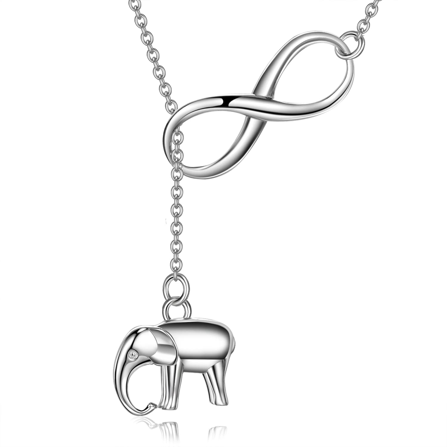 Annamate Elephant Gifts for Women, 925 Sterling Silver Infinity Elephant Pendant Necklace Jewelry For Women