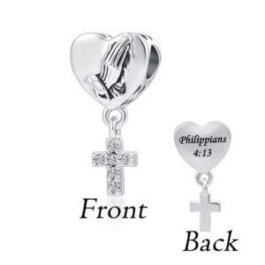 YQSLIN Faith Cross Heart Charm Bible Christian Religious Power of Prayer Charm Bead for European Charm Bracelet, YQ-DMY030