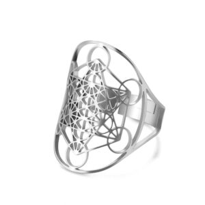 teamer resizable archangel metatron stainless steel rings adjustable flower of life jewelry for women (silver-style f)