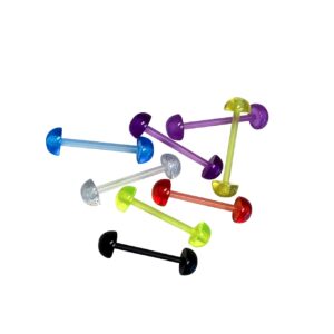 luxe modz bodyjewelryonline tongue rings barbells [9 pieces], multiple colors, flexible acrylic shaft, half-ball ends [top/bottom] 14 gauge/16mm, hypoallergenic, comfortable, easy [wear/remove]