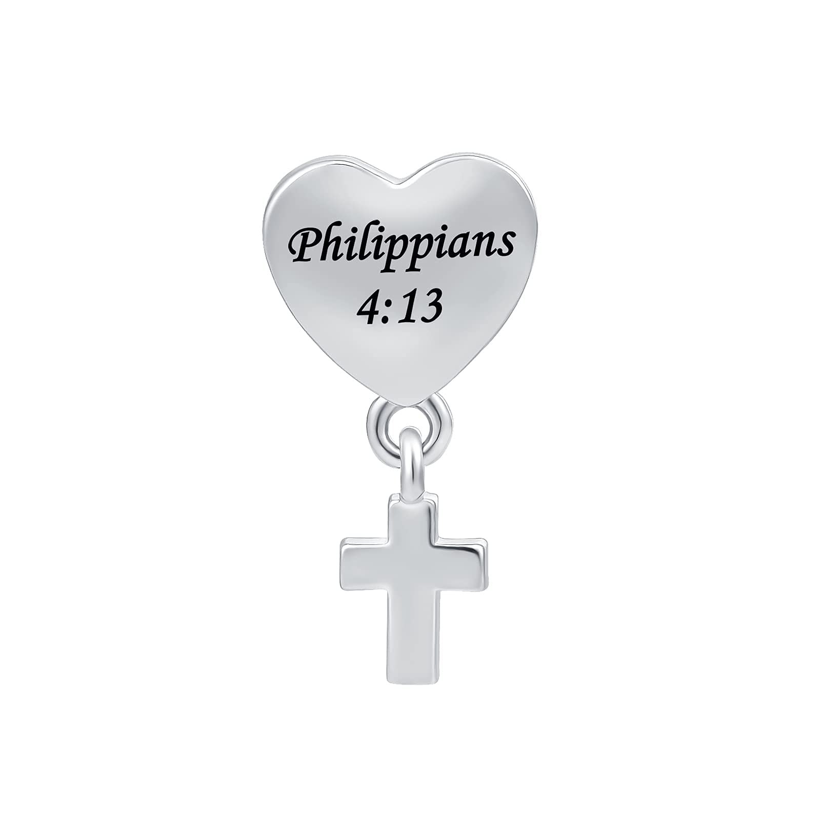 YQSLIN Faith Cross Heart Charm Bible Christian Religious Power of Prayer Charm Bead for European Charm Bracelet, YQ-DMY030