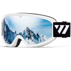 wiston ski goggles - otg snow/snowboard goggles for men, women & youth - 100% uv protection (white frame/silver lens)