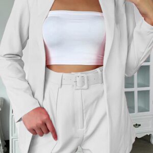 HuiSiFang Women's 2 Piece Outfit Open Front Blazer and High Waisted Skinny Short Pant Casual Tops & Bottoms Set B-white