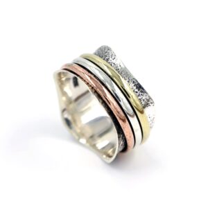 925 sterling silver rings for women three tone spinner ring silver spinner rings 925 silver ring spinner meditation ring thumb ring anxiety ring worry ring fidget ring silver wedding band ring anniversary ring gift for birthday (8)