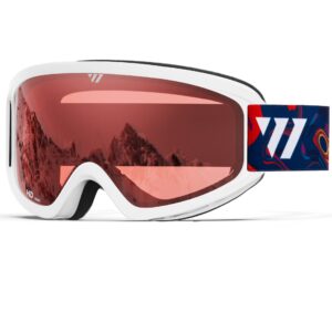 wiston ski goggles - otg snow/snowboard goggles for men, women & youth - 100% uv protection (white frame/rose lens)