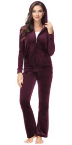 another choice velour tracksuit women 2 piece zip-up velvet sweatsuits hooded soft jogging set(wine,small)