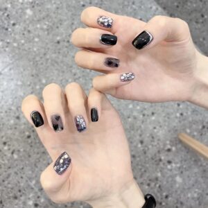 light rain small size hand-made press on nails, 3d gel uv finished false nails with design by professional manicurist