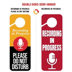 2 x Do Not Disturb Door Hanger Sign,Recording in Progress Do Not Disturb Door Hanger Sign,Recording in Progress Microphone Door Knob Hanger Sign for Offices Clinics (9.5 X 3.5 Inch)