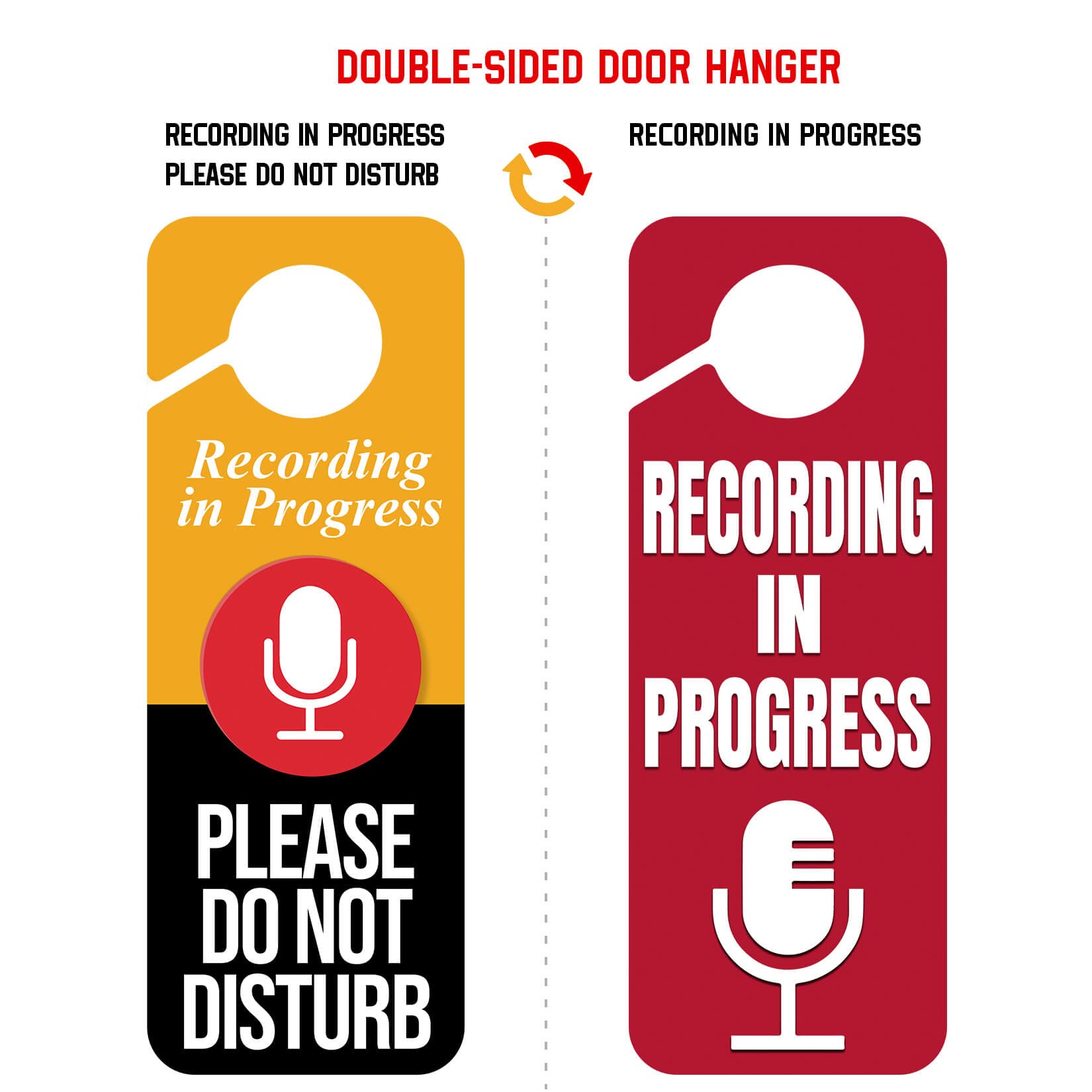 2 x Do Not Disturb Door Hanger Sign,Recording in Progress Do Not Disturb Door Hanger Sign,Recording in Progress Microphone Door Knob Hanger Sign for Offices Clinics (9.5 X 3.5 Inch)