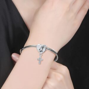 YQSLIN Faith Cross Heart Charm Bible Christian Religious Power of Prayer Charm Bead for European Charm Bracelet, YQ-DMY030