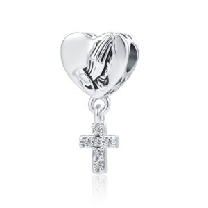 yqslin faith cross heart charm bible christian religious power of prayer charm bead for european charm bracelet, yq-dmy030