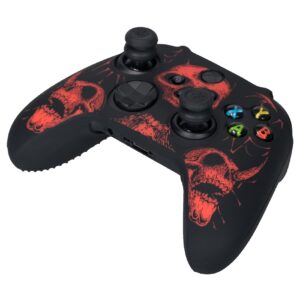 YoRHa Laser Carving Silicone Skin for Xbox Series X/S Controller x 1(Skulls Red) with Exclusive Thumb Grips x 8