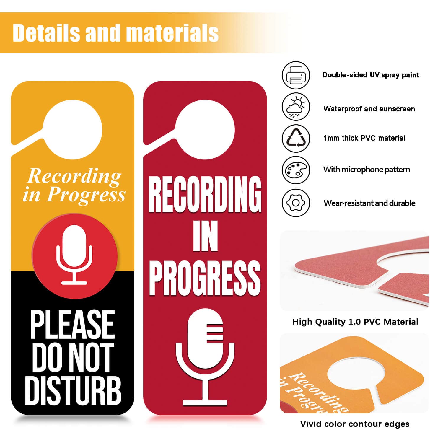 2 x Do Not Disturb Door Hanger Sign,Recording in Progress Do Not Disturb Door Hanger Sign,Recording in Progress Microphone Door Knob Hanger Sign for Offices Clinics (9.5 X 3.5 Inch)