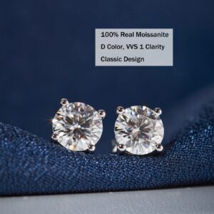 IMOLOVE Moissanite Stud Earrings with 0.6ct-3ct D Color Round Cut Lab Created Diamond Earrings in Sterling Silver with 18K White Gold Plated for Women Men-2