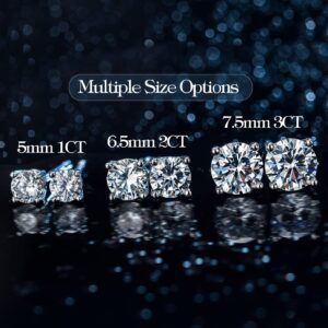 IMOLOVE Moissanite Stud Earrings with 0.6ct-3ct D Color Round Cut Lab Created Diamond Earrings in Sterling Silver with 18K White Gold Plated for Women Men-2