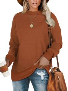 plmoken plus size sweatshirts for women casual long sleeve tunic tops for leggings for women(caramel2,3xl)