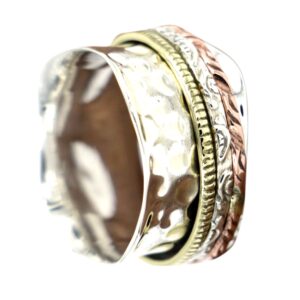 925 sterling silver balance & beauty meditation spinner ring for women brass & copper spinners carved pattern base ring thumb ring worry ring anxiety ring fidget ring anniversary ring gift for birthday (9.25)