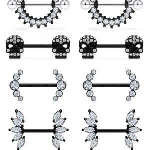 Yaalozei 14G Nipple piercing Jewelry Nipple Rings for Women 14 Gauge Stainless Surgical Steel Skull Black Nipple Nipplerings Rings Hoops Straight Barbell bar Piercing Jewelry Women Halloween 14mm