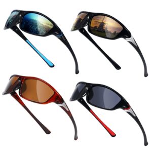 toodoo 4 pairs men polarized sunglasses with uv protection driving glasses sports for sport outdoor activities (classic colors)