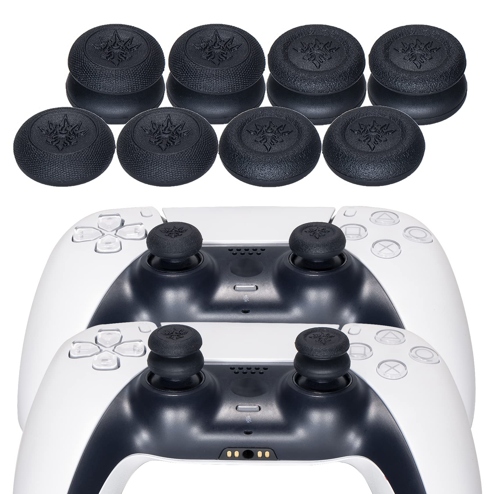 YoRHa Laser Carving Silicone Skin for PS5 Controller x 1(Skulls White) with Exclusive Thumb Grips x 8