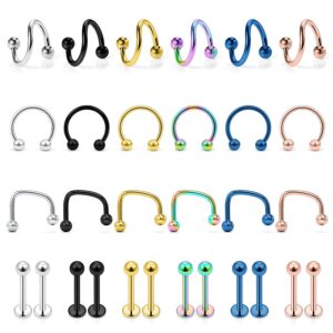 ovxznts 30pcs assorted design 16g lip rings studs medusa piercing jewelry surgical steel monroe labret studs tragus earrings hoop horseshoe septum ring twist helix daith cartilage piercings 8mm