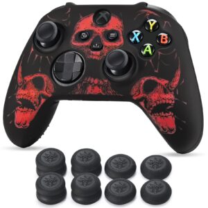 YoRHa Laser Carving Silicone Skin for Xbox Series X/S Controller x 1(Skulls Red) with Exclusive Thumb Grips x 8