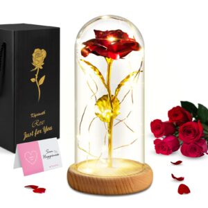 klysimath beauty and the beast rose, red rose gifts for women, forever rose in glass dome, enchanted rose romantic gifts for her, girlfriend, wife, mom, valentine's day, mother's day