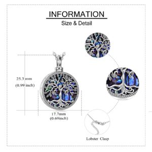 ONEFINITY Urn Necklace for Ashes Sterling Silver Tree of Life Cremation Jewelry for Ashes Round Abalone Shell Memory Jewelry for Women