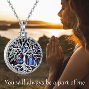 ONEFINITY Urn Necklace for Ashes Sterling Silver Tree of Life Cremation Jewelry for Ashes Round Abalone Shell Memory Jewelry for Women