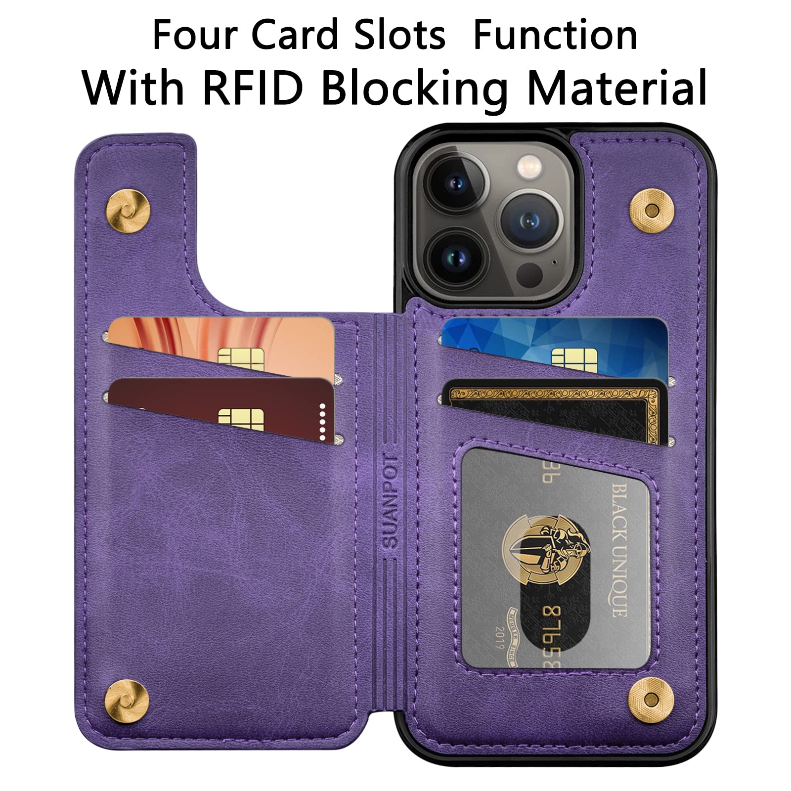 SUANPOT for iPhone 13 Pro Max Wallet case 6.7 5G with RFID Blocking Credit Card Holder,Flip Book PU Leather Phone case Shockproof Cover Cellphone Women Men for Apple 13 Promax case Wallet Purple