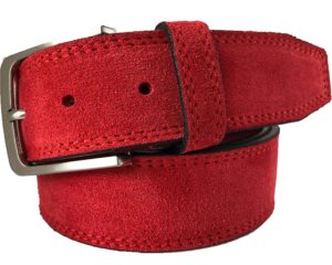 hand made italian suede leather belt men women 40mm (medium-33-35 inches, red)