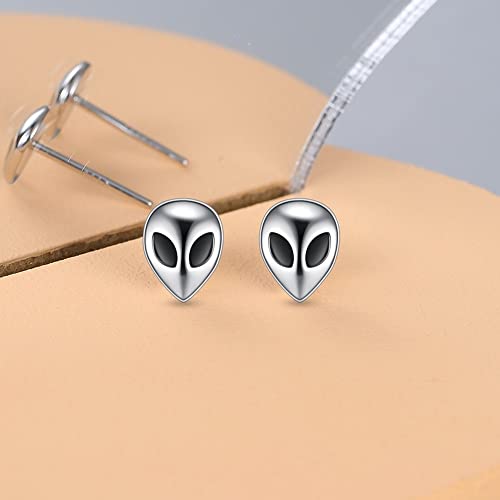 925 Sterling Silver Alien Earrings, Alien Stud Earrings Polished, Big Eye Space Aliens Statement Stud Earrings, Rave Earrings