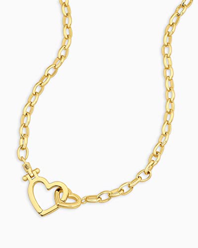 gorjana Women's Parker Heart Necklace, 18K Gold Plated, Cable Chain, Interlocking Double Open Hearts, Infinity Charm