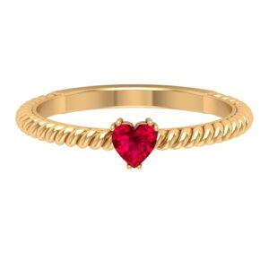 rosec jewels natural ruby heart promise ring for women | solitaire heart ring | july birthstone ring | aaa quality, 14k yellow gold, size:us 5.00