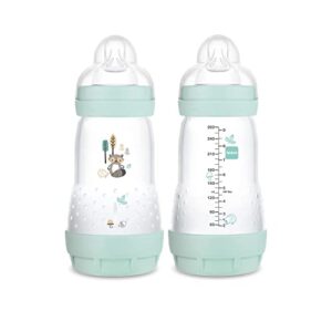 mam easy start matte anti-colic baby bottles, medium flow nipples, baby boy, 9 oz (2 count), blue