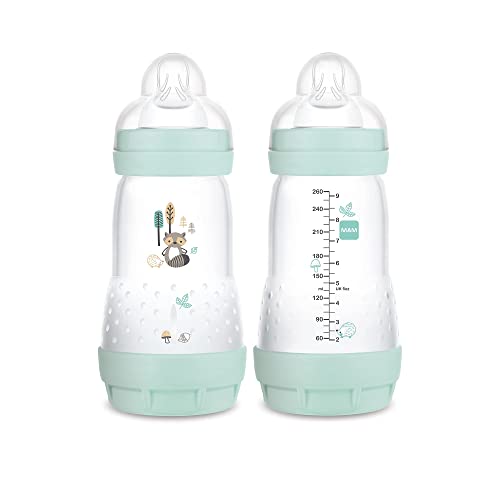 MAM Easy Start Matte Anti-Colic Baby Bottles, Medium Flow Nipples, Baby Boy, 9 oz (2 Count), Blue