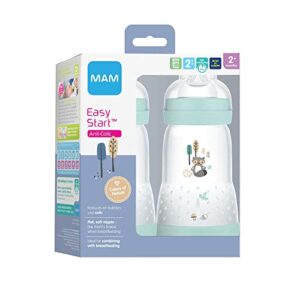 MAM Easy Start Matte Anti-Colic Baby Bottles, Medium Flow Nipples, Baby Boy, 9 oz (2 Count), Blue