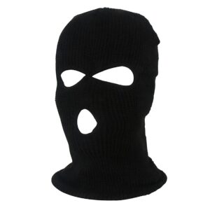 june sports 3-hole winter knitted ski mask, outdoor warm balaclava full face cover thermal cycling mask mk3c black one size