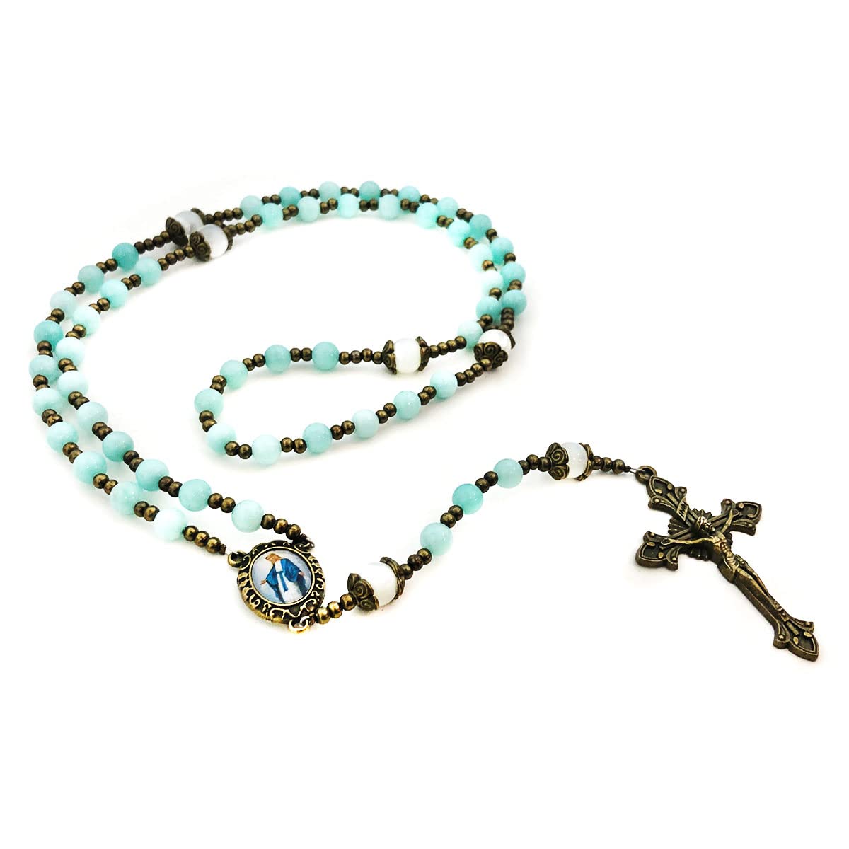 Our Lady of Grace Blue Sponge Quartz and Mother of Pearl Rosary