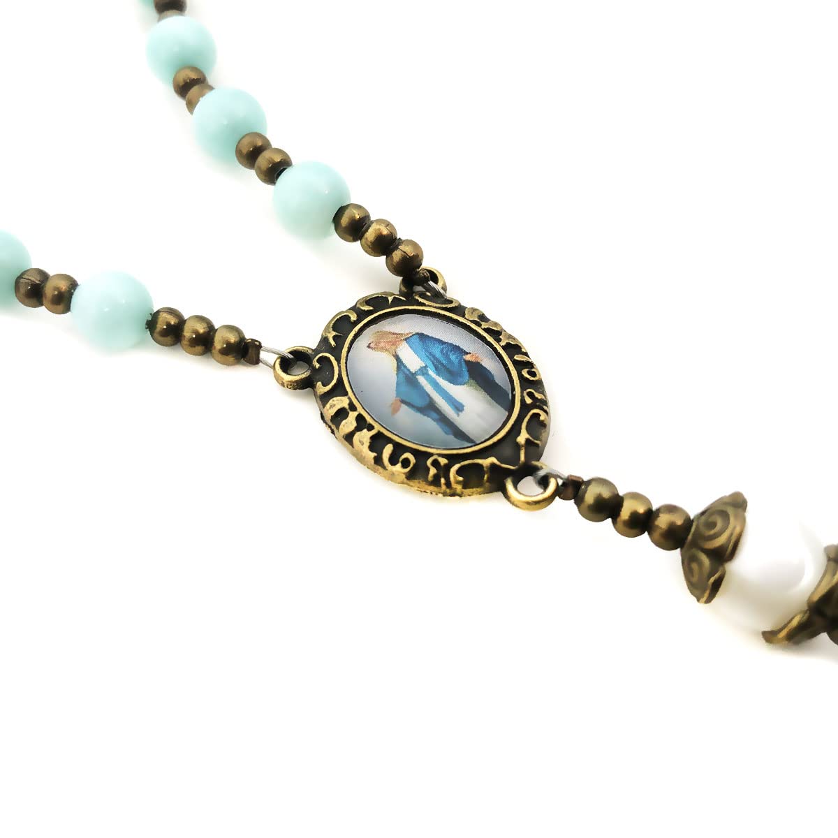 Our Lady of Grace Blue Sponge Quartz and Mother of Pearl Rosary