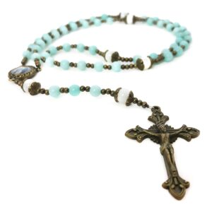 Our Lady of Grace Blue Sponge Quartz and Mother of Pearl Rosary