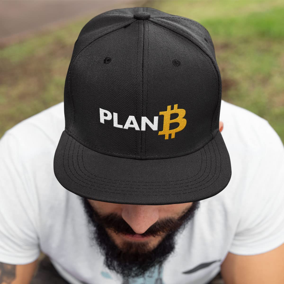 Plan B Bitcoin - Cotton Snapback Hat - Breathable Mesh Side for Casual Wear & Outdoor Activities All Seasons - Baseball Cap Women and Men (Black Front/Black Mesh)