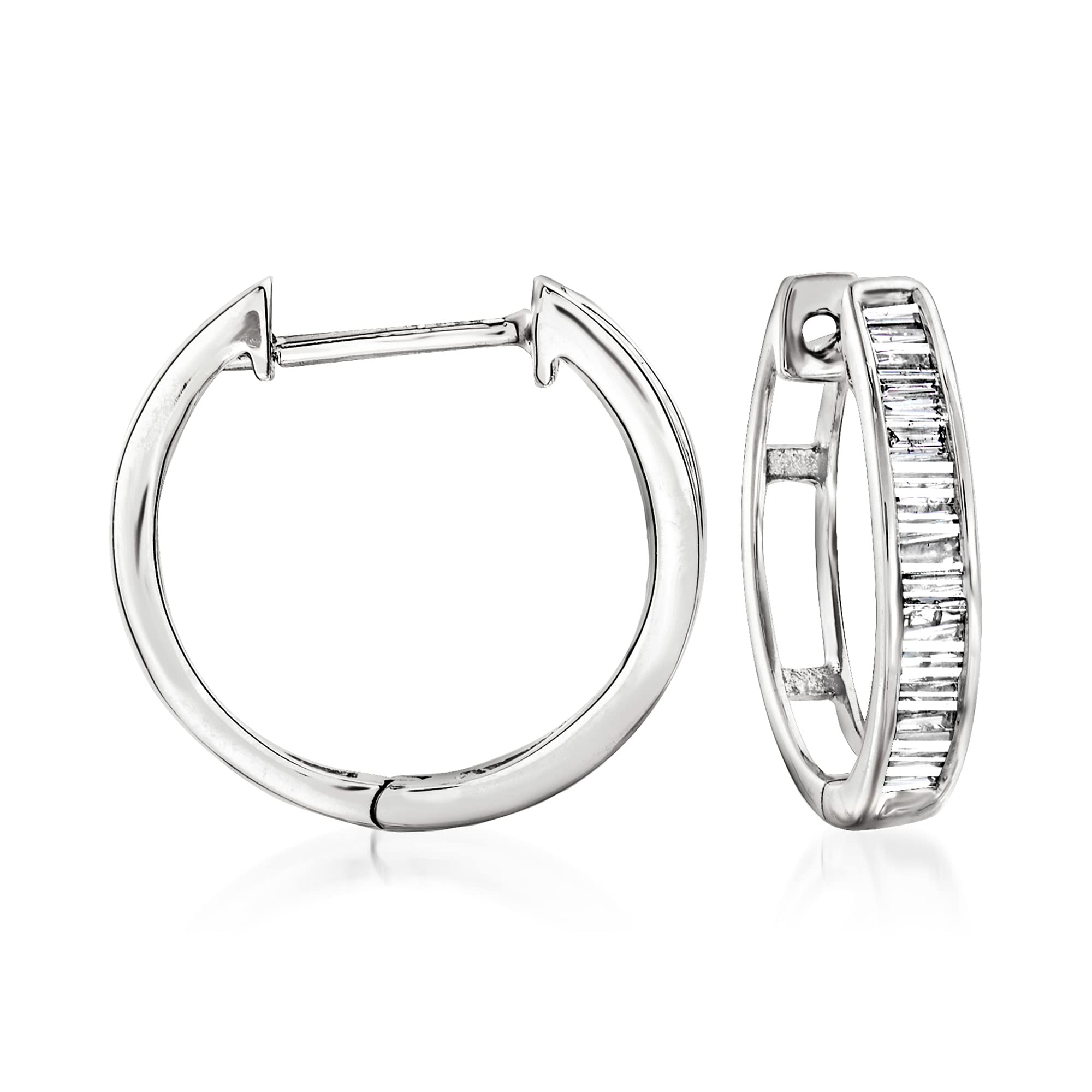 Ross-Simons 0.20 ct. t.w. Diamond Huggie Hoop Earrings in 14kt White Gold