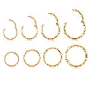 8pcs gold nose rings hoops for women 16g septum ring small clicker hoop jewelry surgical steel cute cartilage piercings for tragus helix conch daith 6mm 8mm 10mm 12mm