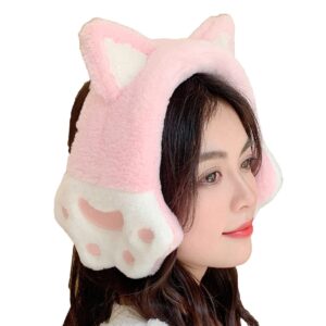 jilneed ear muffs for women winter outdoors furry cute cat ear warmers teen girls soft warm faux fur earmuffs (pink)