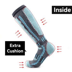 Busy Socks Ladies Long Ski Wool Winter Socks Women, Winer Over the Calf Boot Thermal Wool Socks for Mens Skiing Skating Snowboarding, Medium, 1 Pair Grey/Green